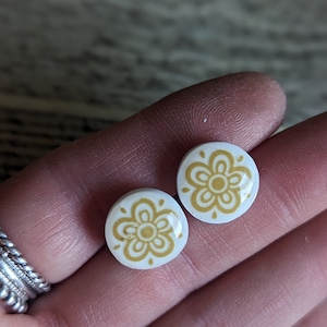 Upcycled Corelle Earrings: Butterfly Gold China Studs, Eco-friendly ...