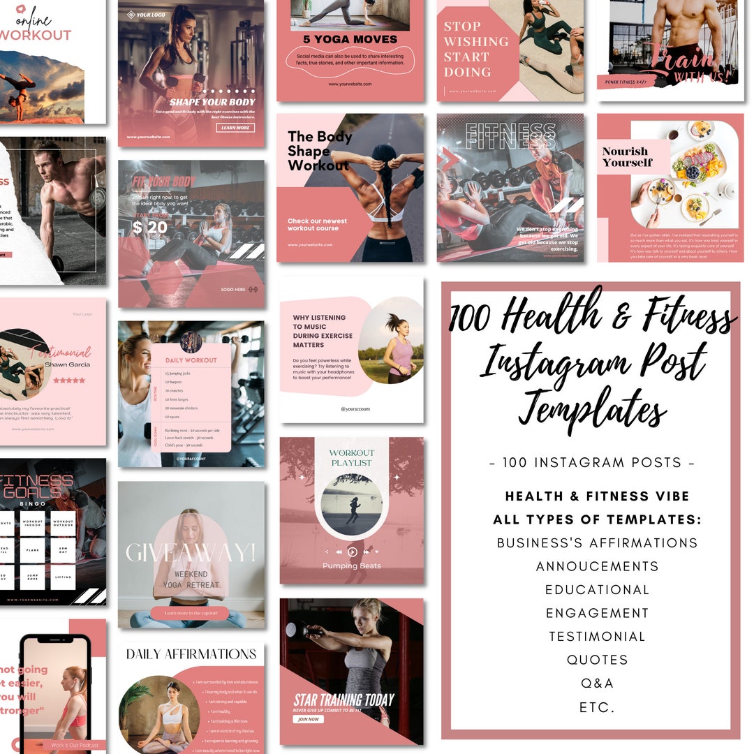 100 Health & Fitness Instagram Post Templates Canva, Gym Instagram ...