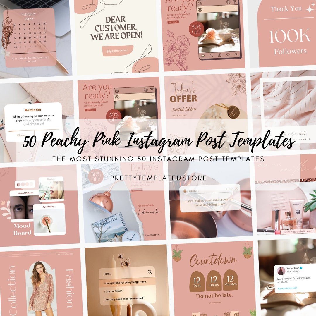 50 Peachy Pink Instagram Post Template for Business Editable Canva ...