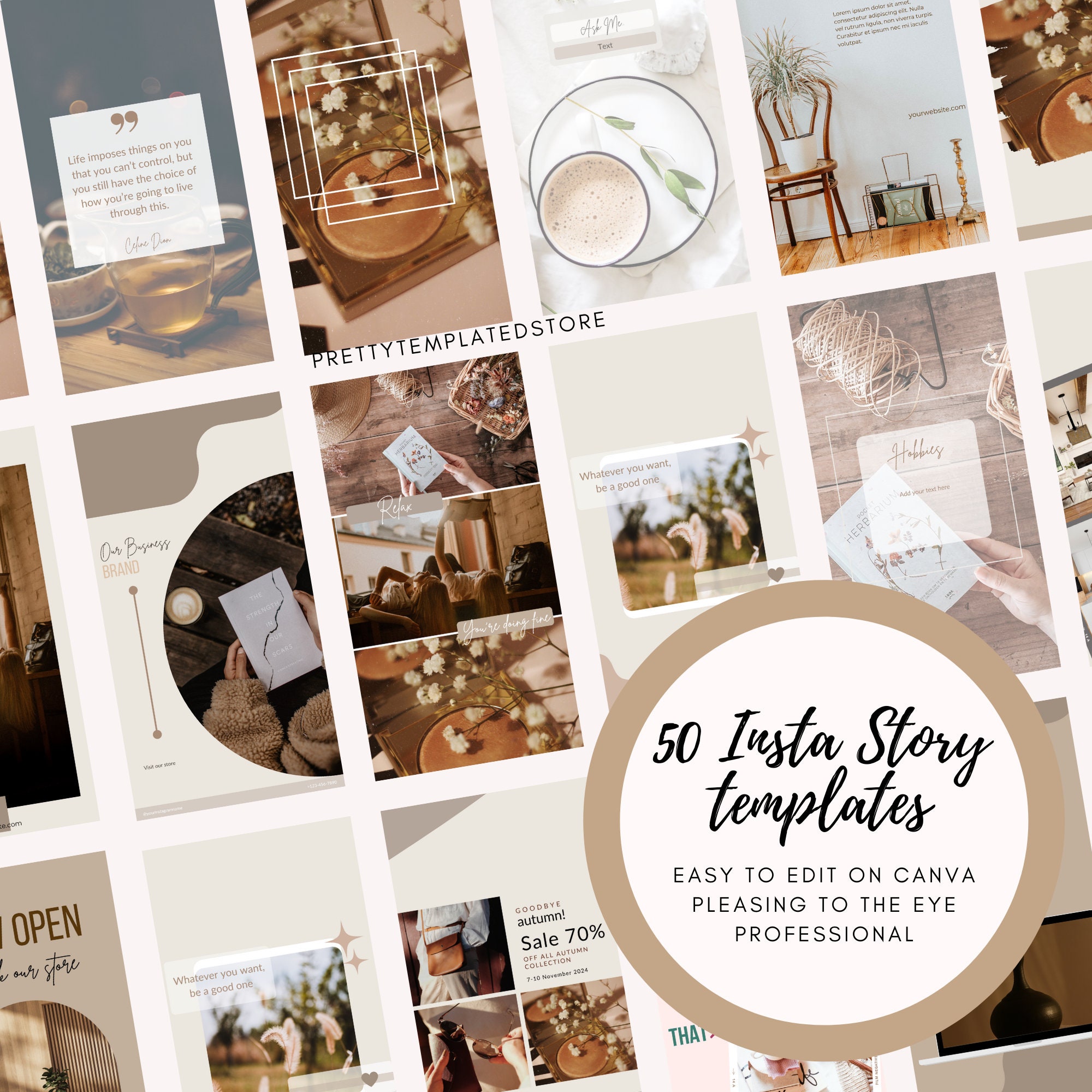 50 Neutral Boho Instagram Story Template for Business - Etsy