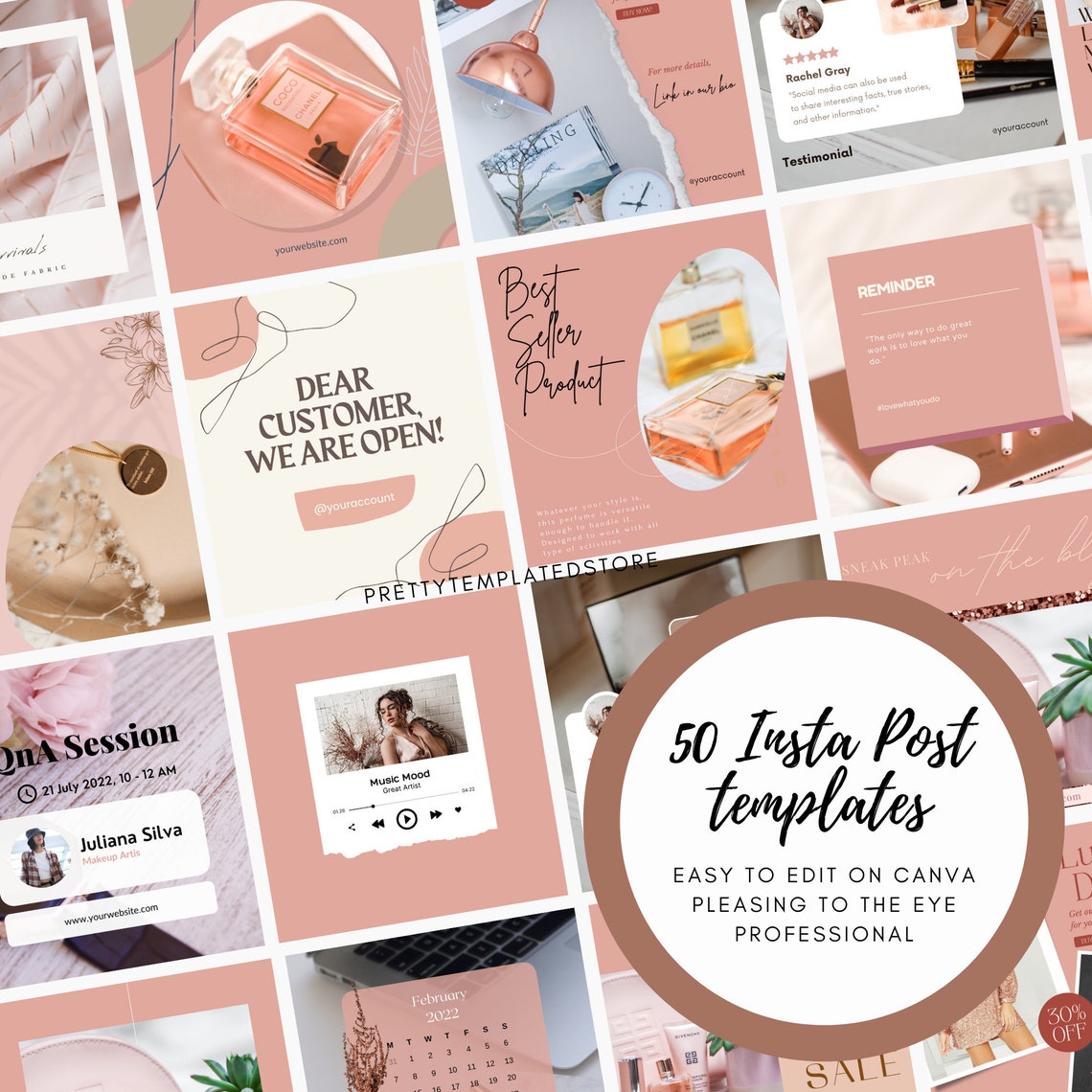 100 Peachy Pink Instagram Template for Business Instagram Post and ...