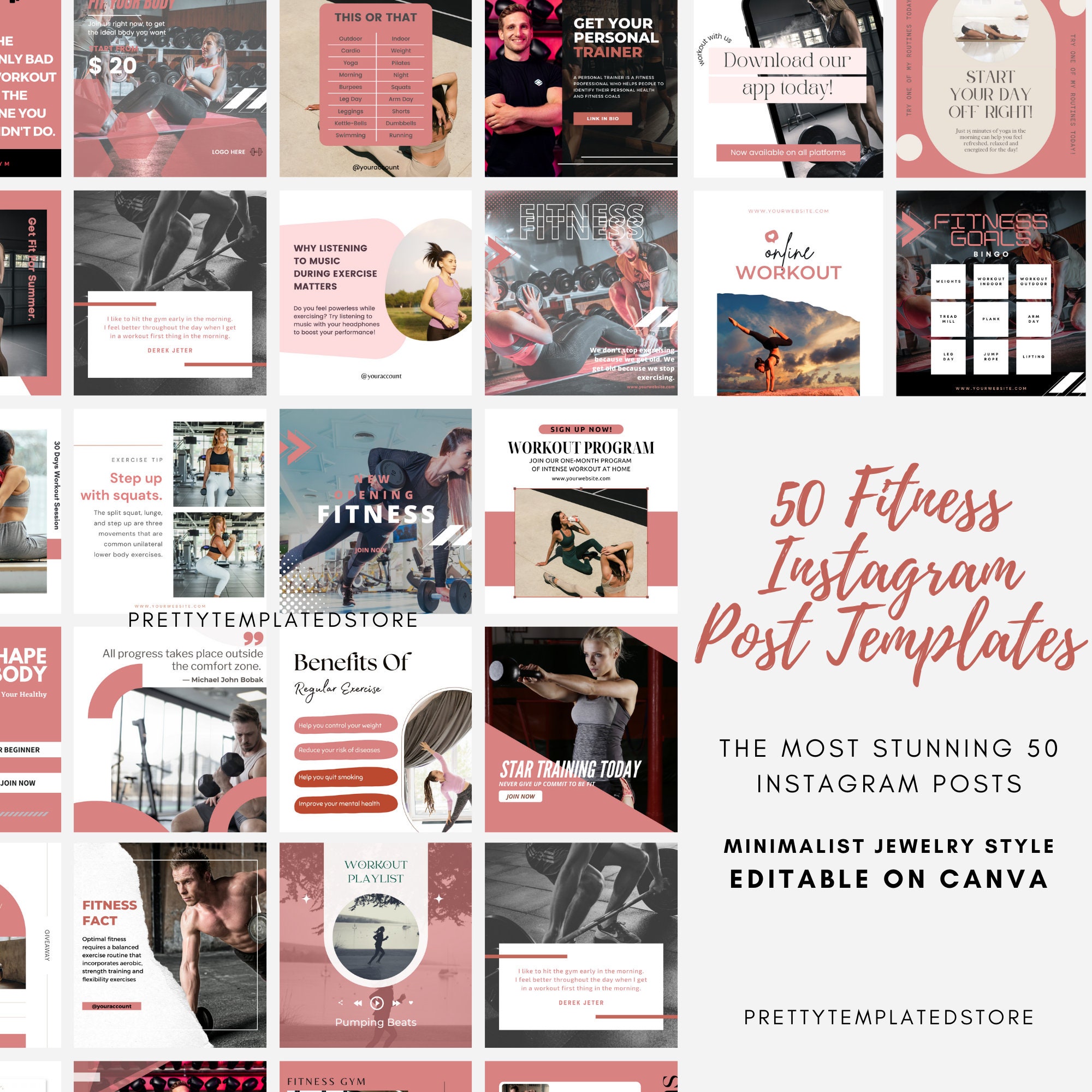 50 Fitness Instagram Post Templates Pink Gym Canva Designs Social Media ...