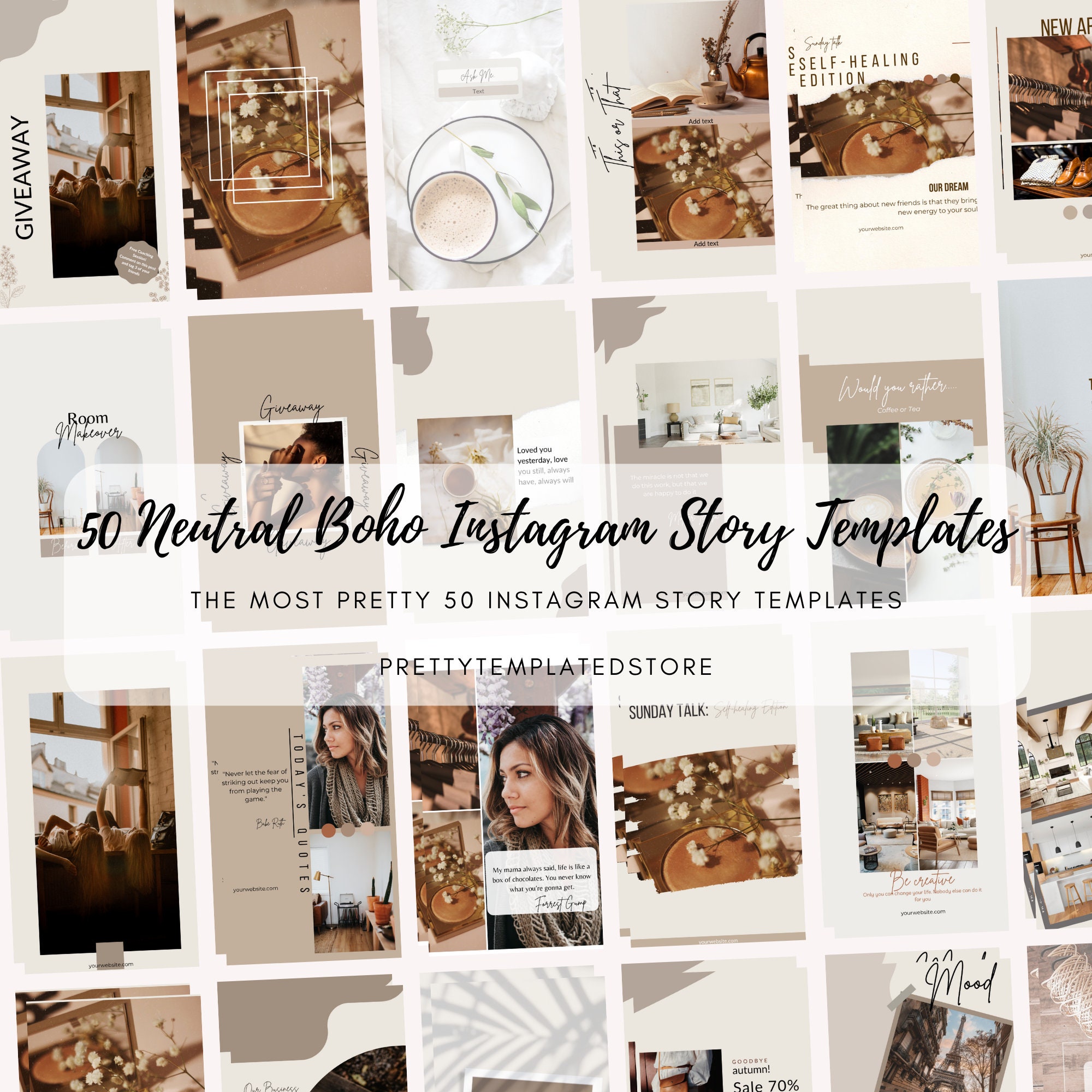 50 Neutral Boho Instagram Story Template for Business - Etsy
