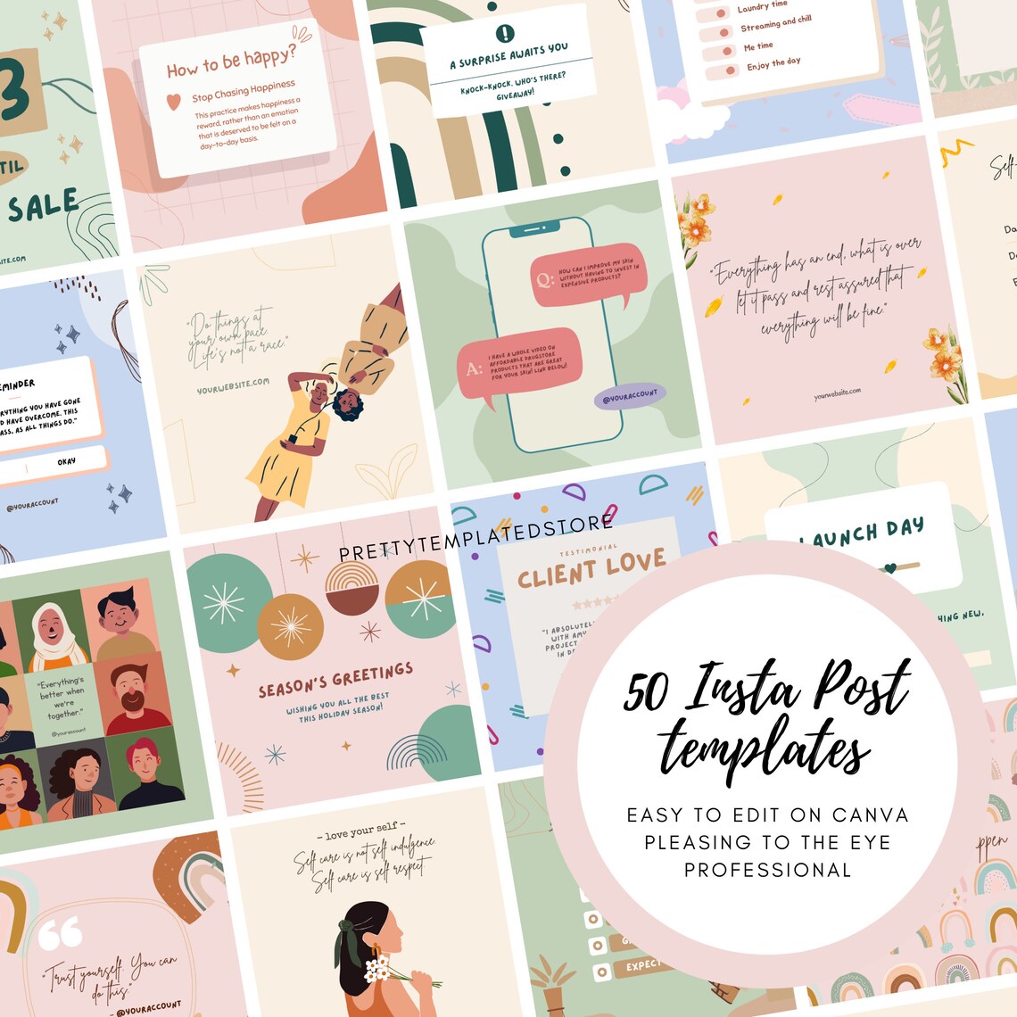 100 Colorful Pastel Instagram Templates Aesthetic Social - Etsy