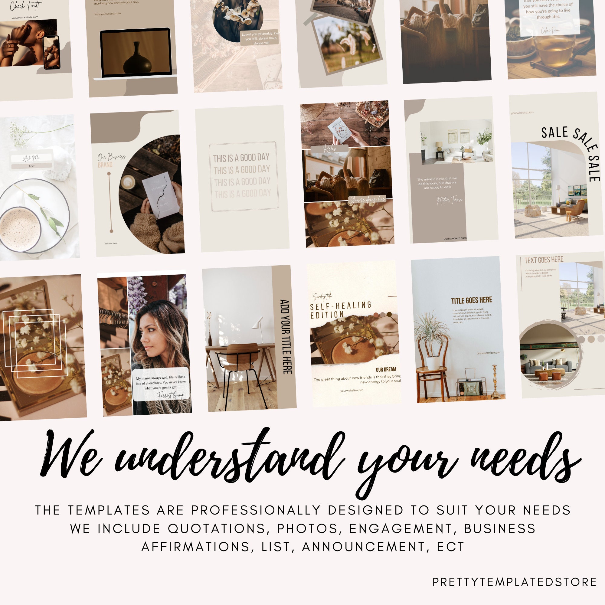 50 Neutral Boho Instagram Story Template for Business - Etsy