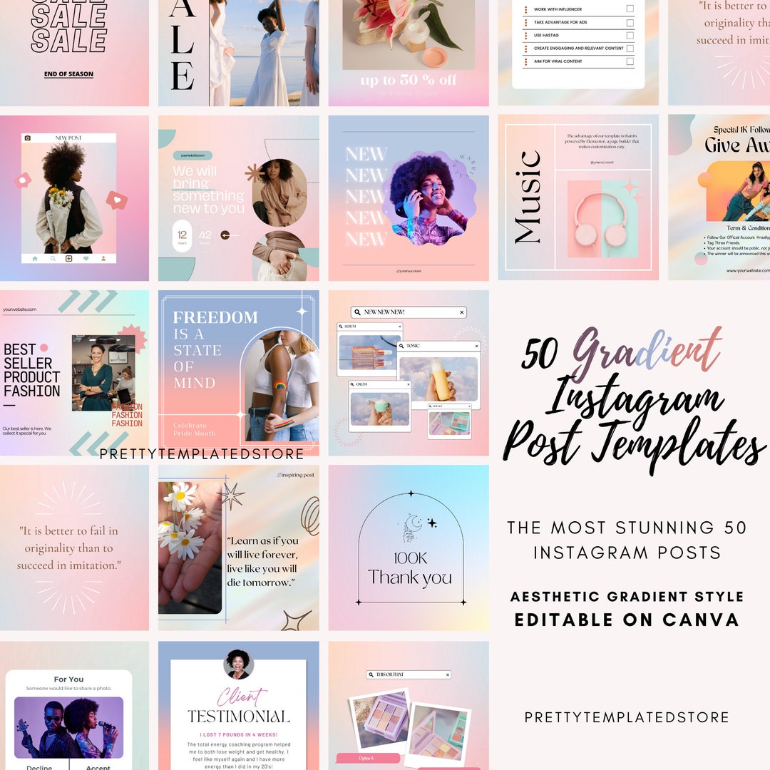 50 Gradient Instagram Post Templates, Aesthetic Instagram Posts ...