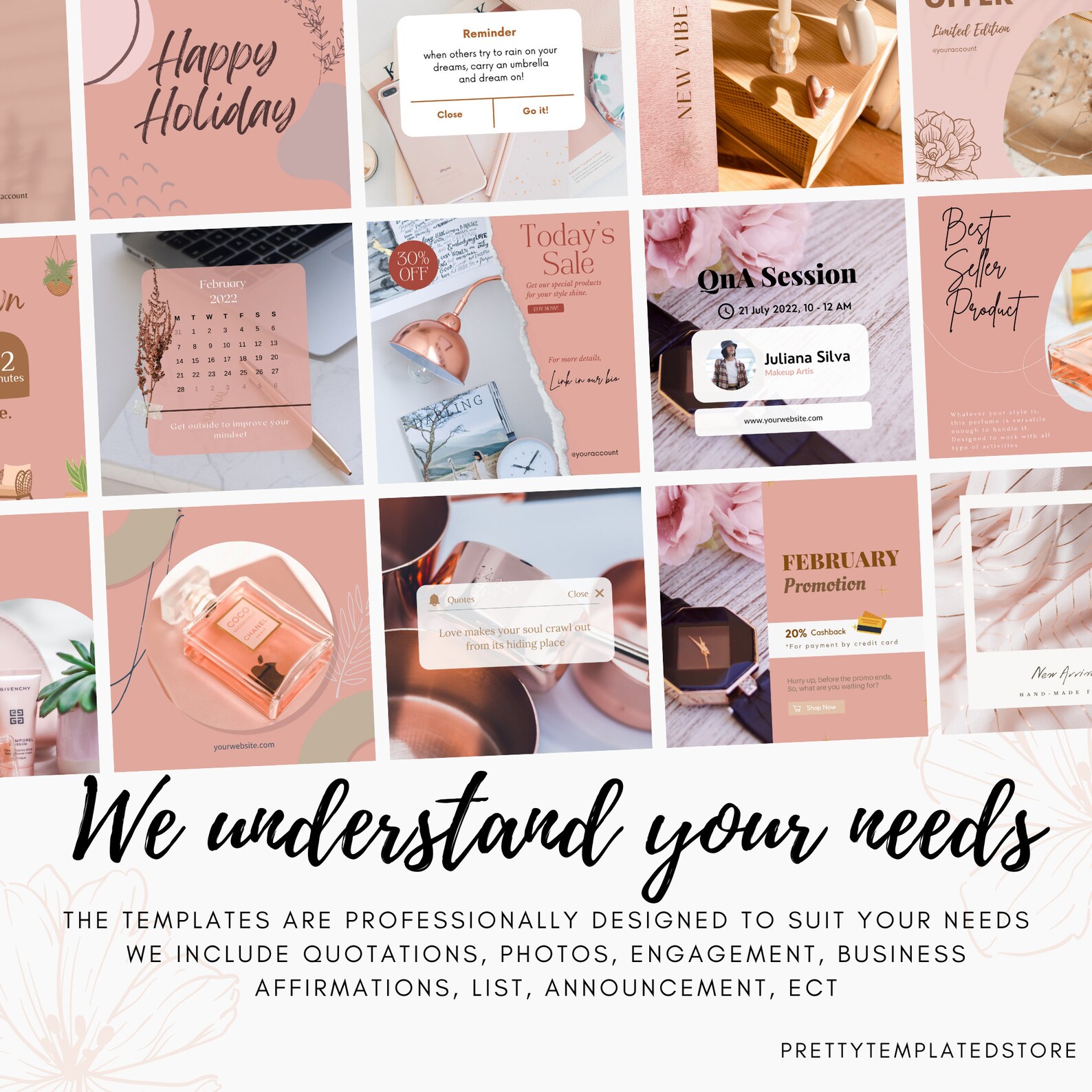 100 Peachy Pink Instagram Template for Business Instagram Post and ...