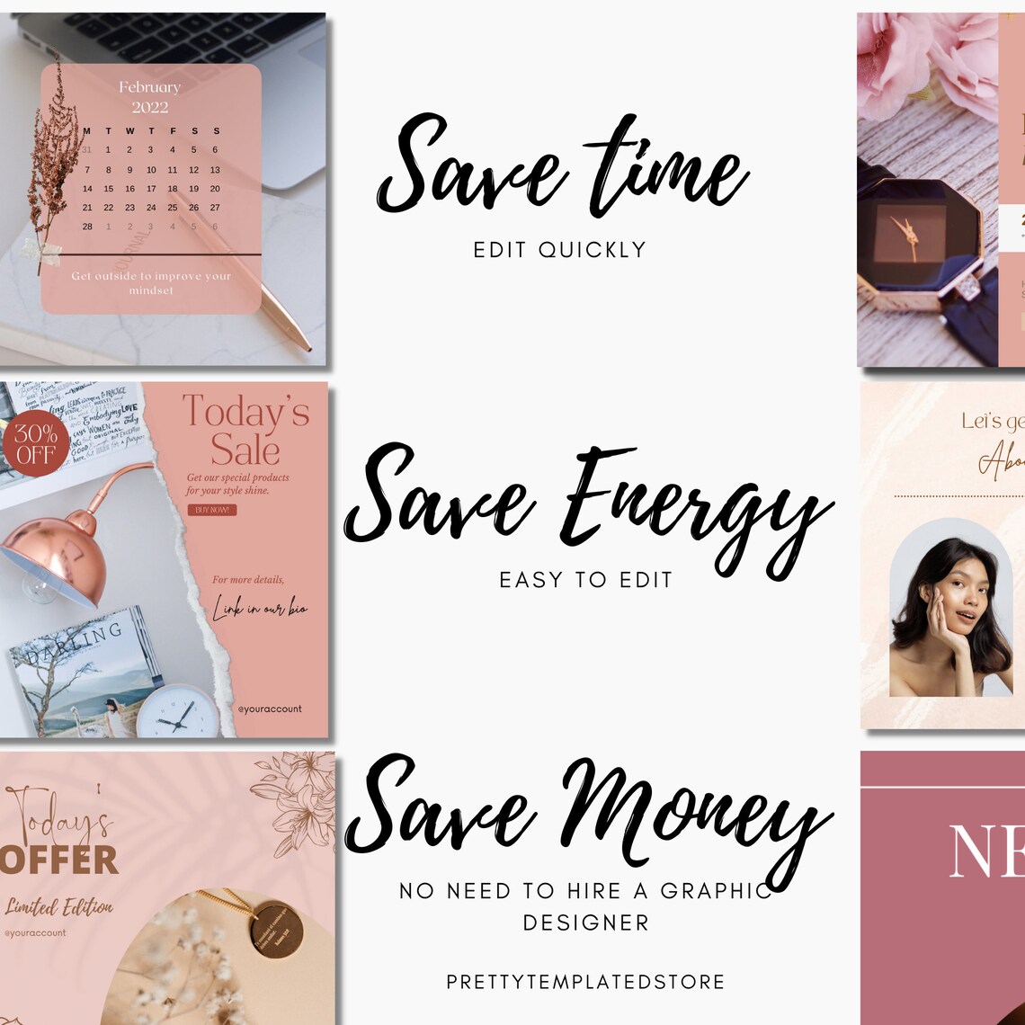 100 Peachy Pink Instagram Template for Business Instagram Post and ...