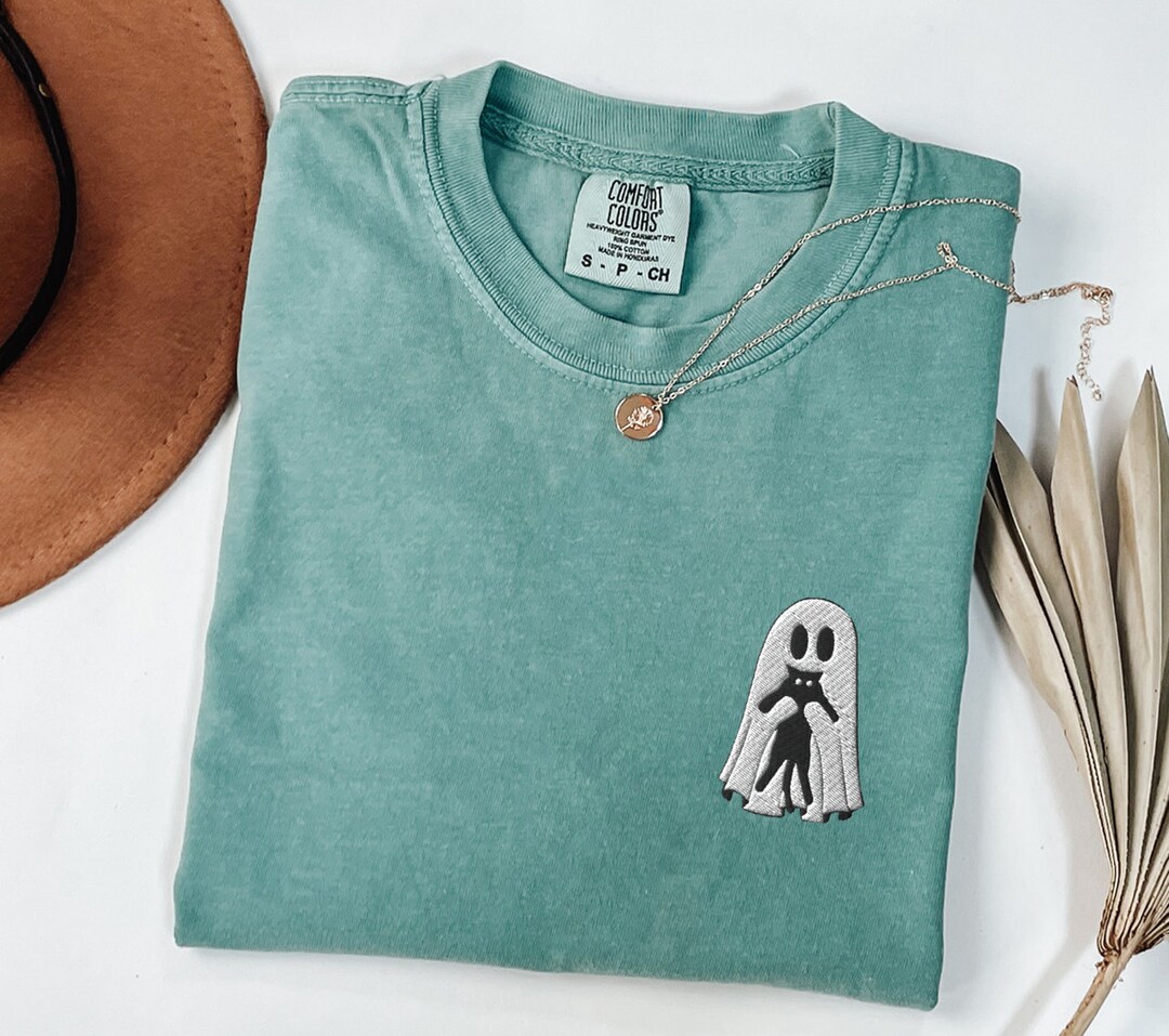 Comfort Colors® Embroidered Ghost Shirt, Embroidered Halloween Crewneck ...