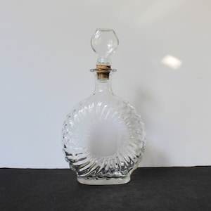 Vintage Glass Alcohol Decanter. Flat Circle, Unique Ripple Designs on ...