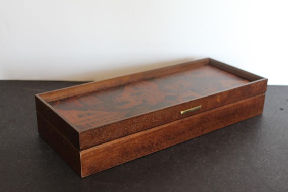 Vintage Old World Map Jewelry Box. Wooden, Red Velvet… - Gem
