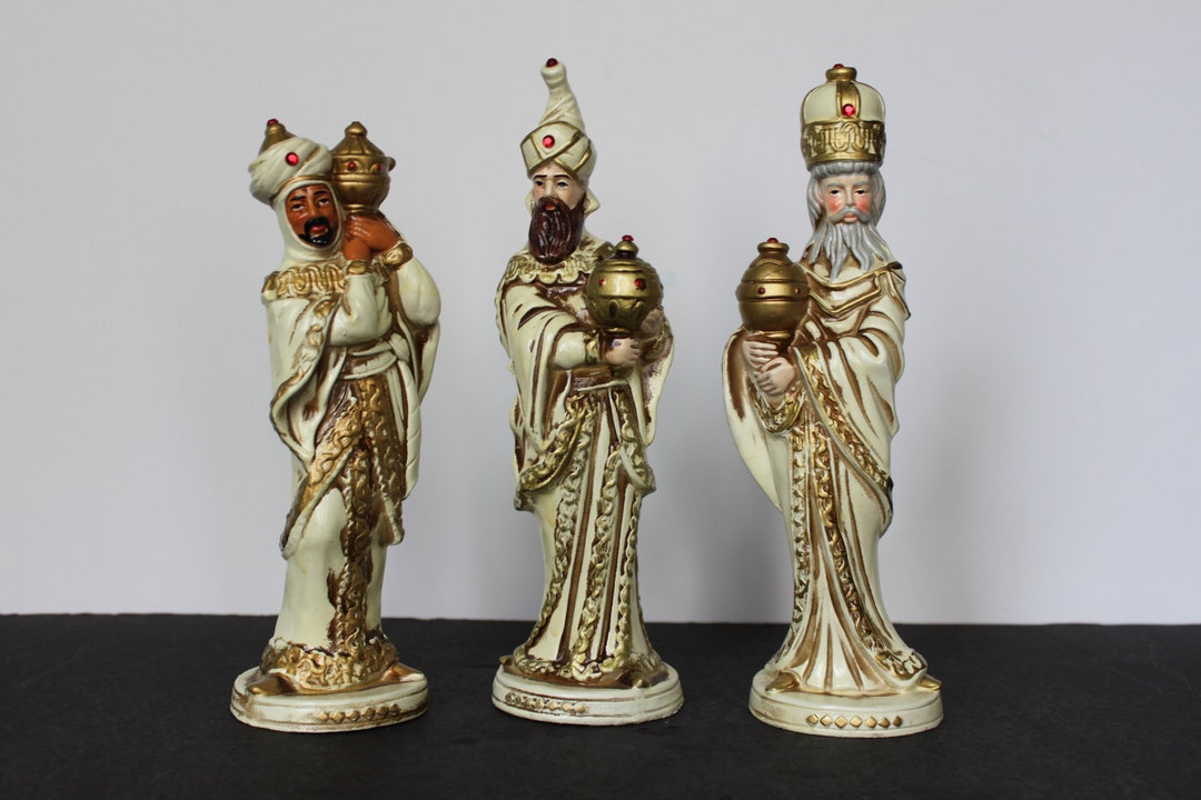 Vintage Wise Man Trio. Wolin, Japan, White W/ Gold Accents, Rhinestones ...