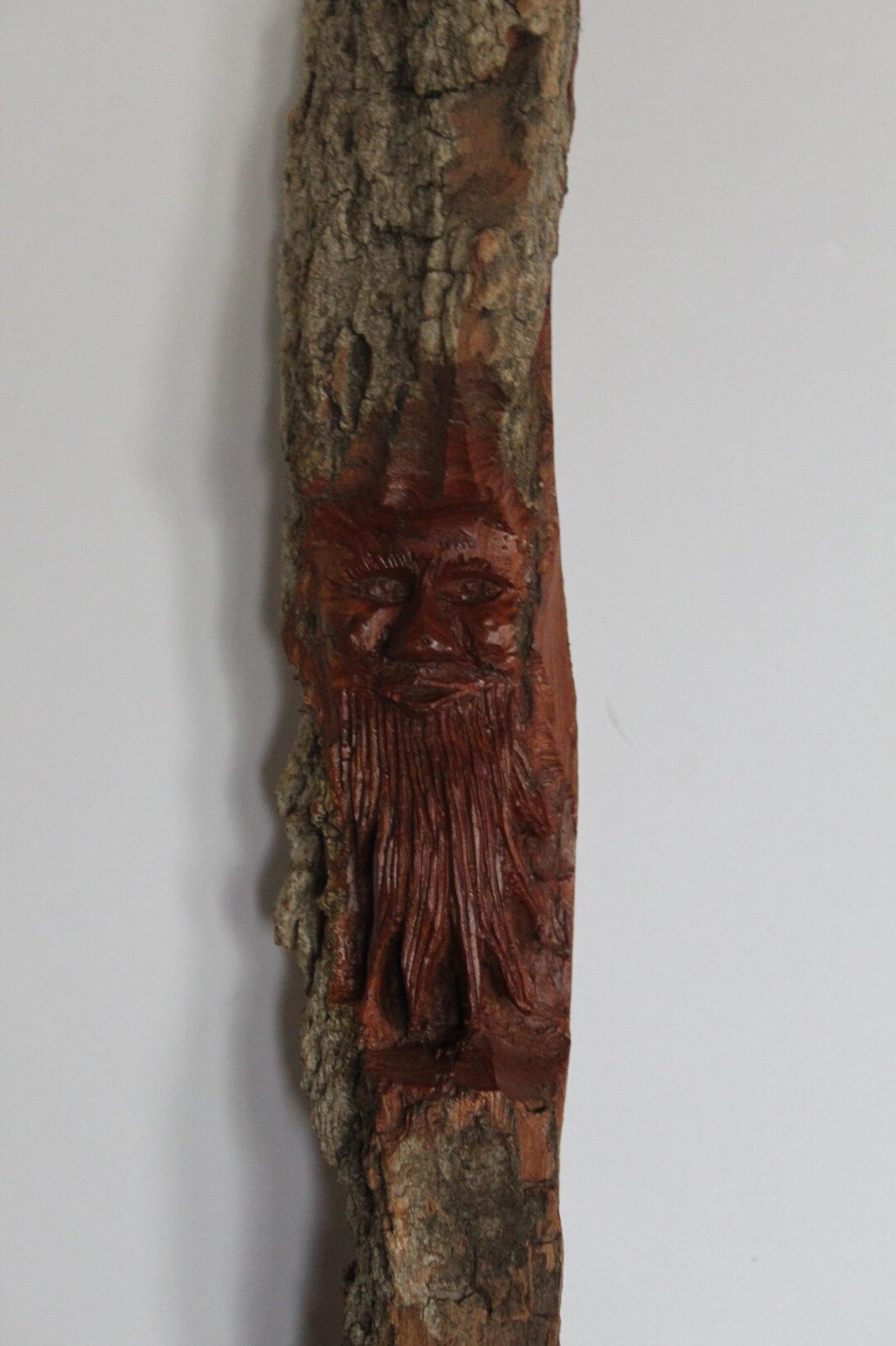Vintage Carved Wooden Spirit Man. Face in Bark, Hand Carved, 1993 ...