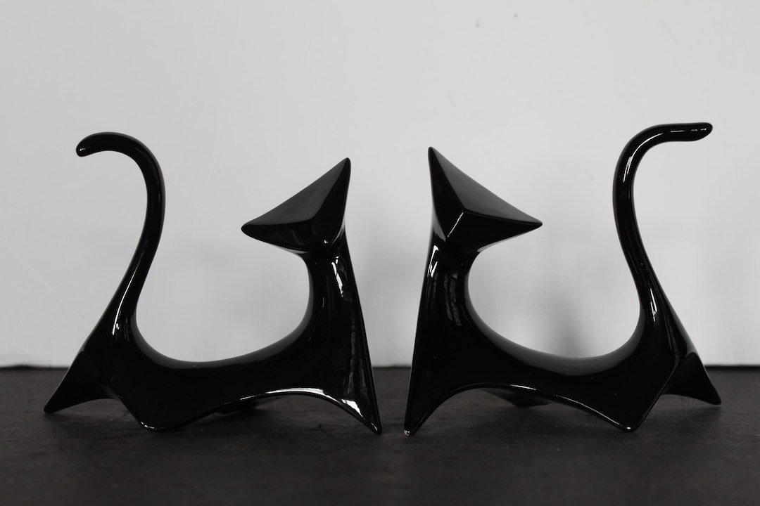 Vintage 1960s Atomic Cat Figurine Set, Black Cubist Style, Mid Century ...