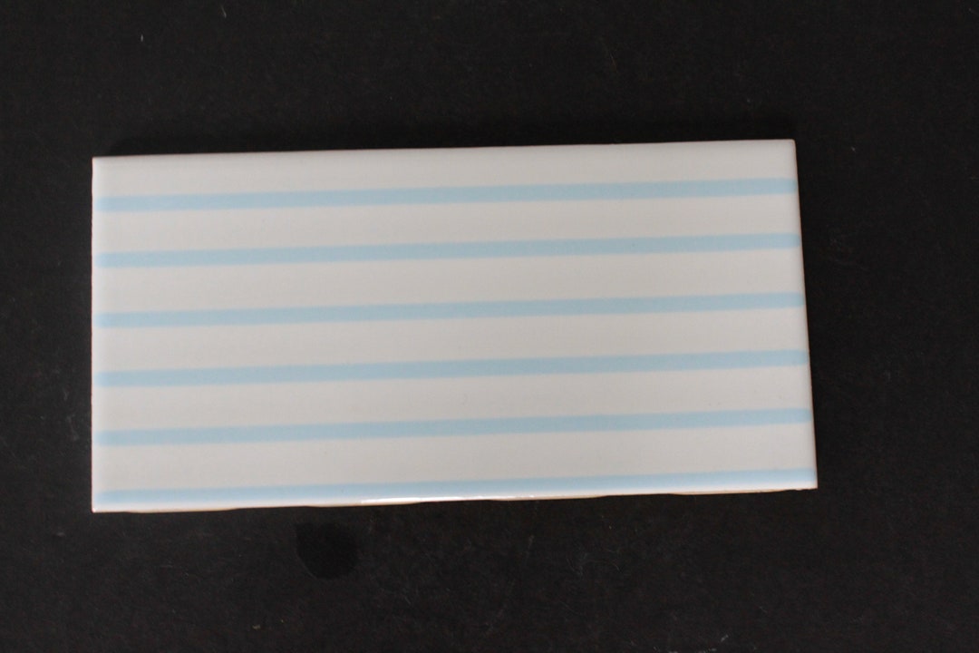 Vintage Italian Tile. Stylon, Italy, White W/ Blue Stripes, Rectangle ...
