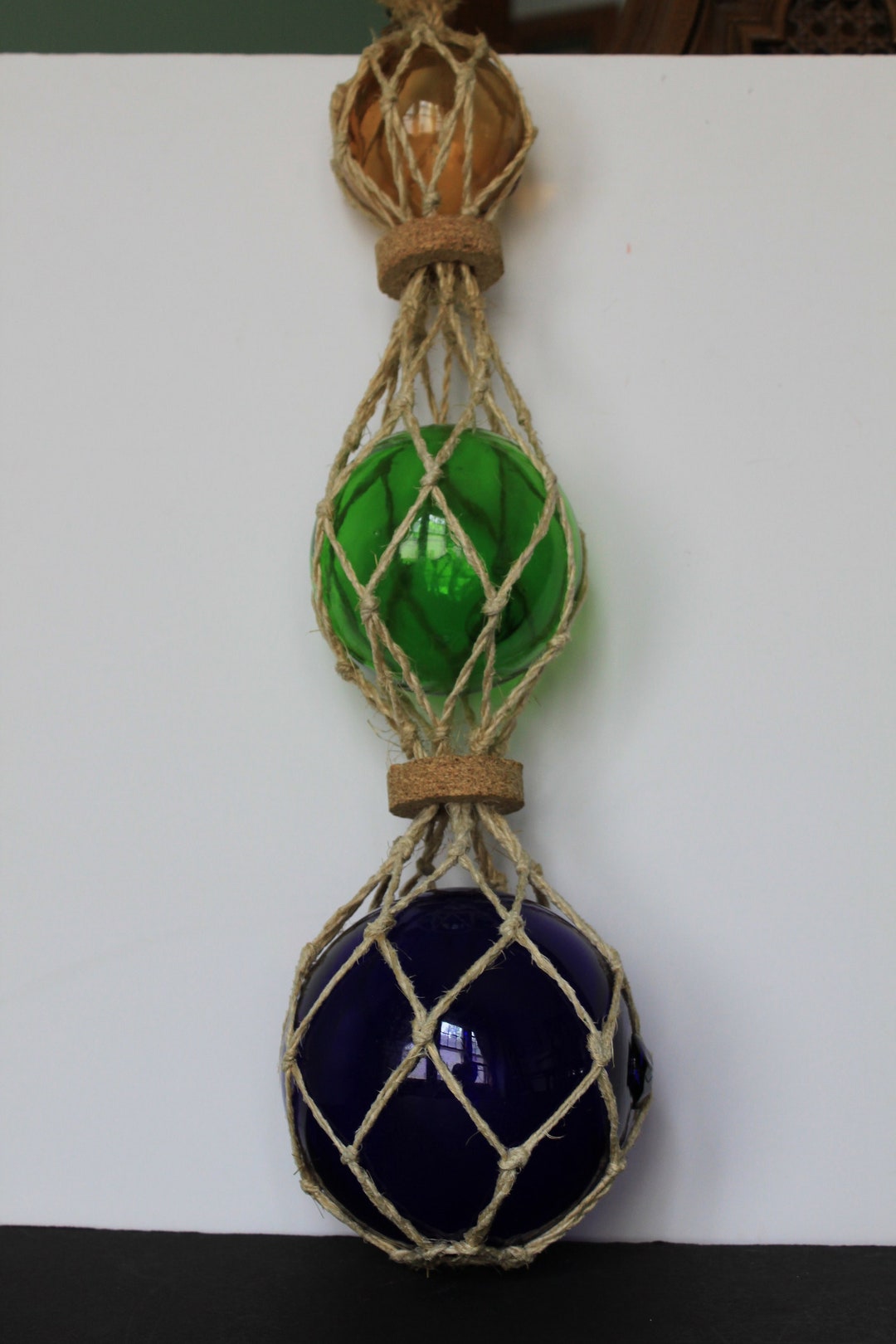 Vintage Glass Fishing Net Floats. Blue, Green, Amber Glass Balls in Net ...