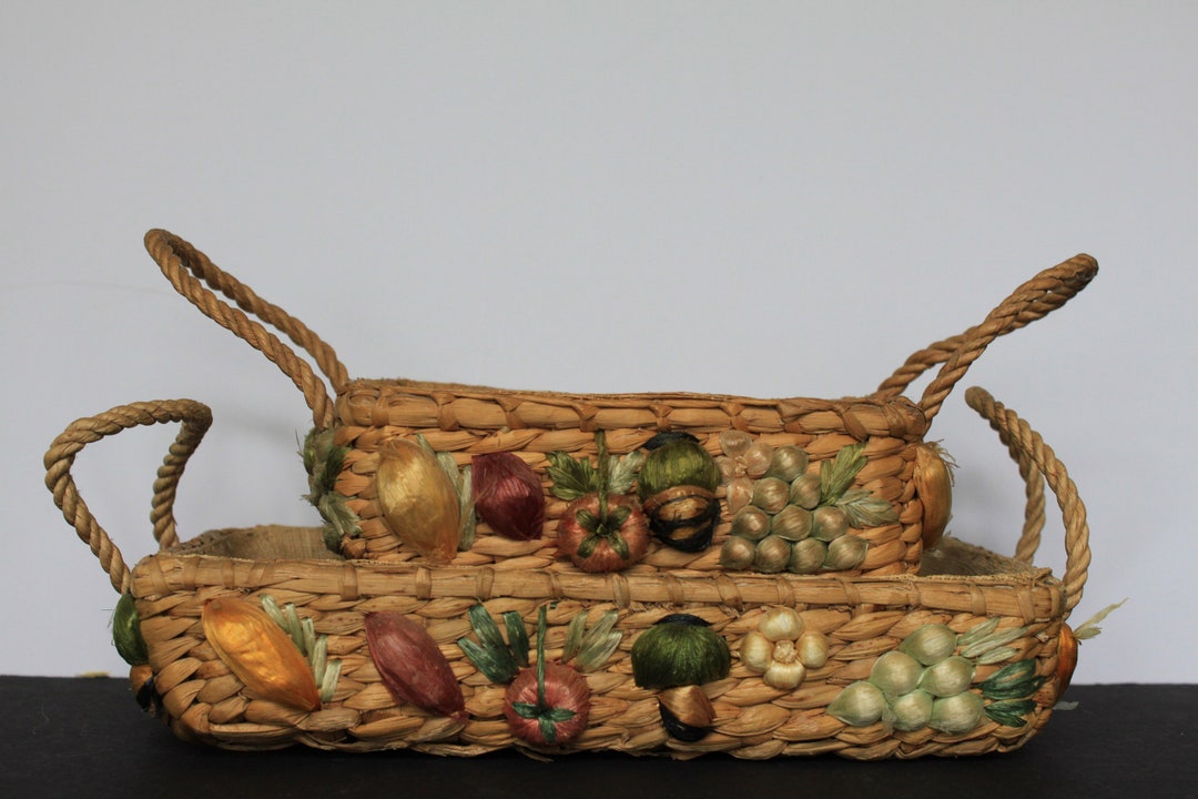 Vintage Vegetable Baskets. Rustic Grandmacore Kitchen Decor. Woven Rush ...