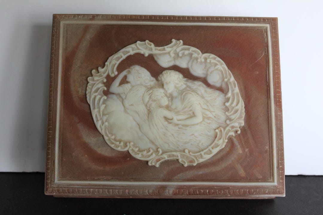 Vintage Incolay Jewelry Box. Large Size, MINT Condition, Orange Velvet ...