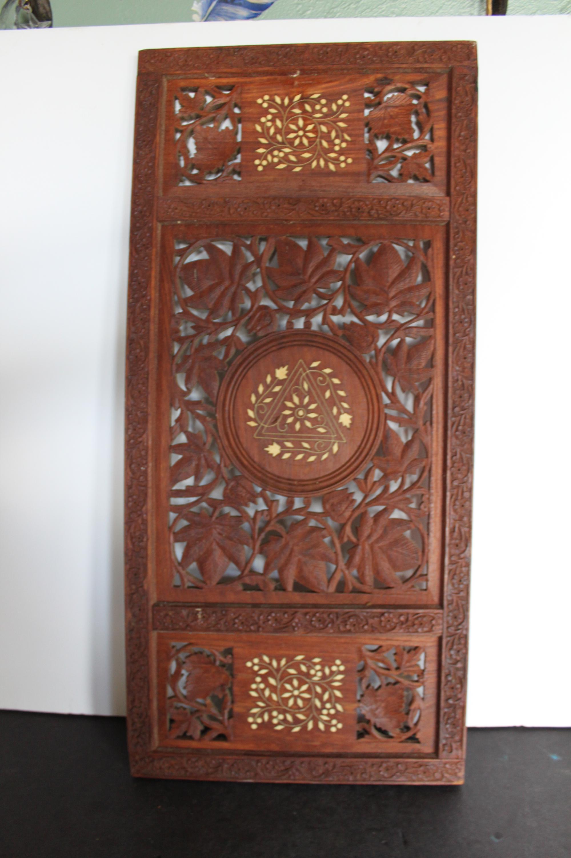 Vintage Wooden Inlay Indian Window or Door Panel. Hand Carved Wood ...