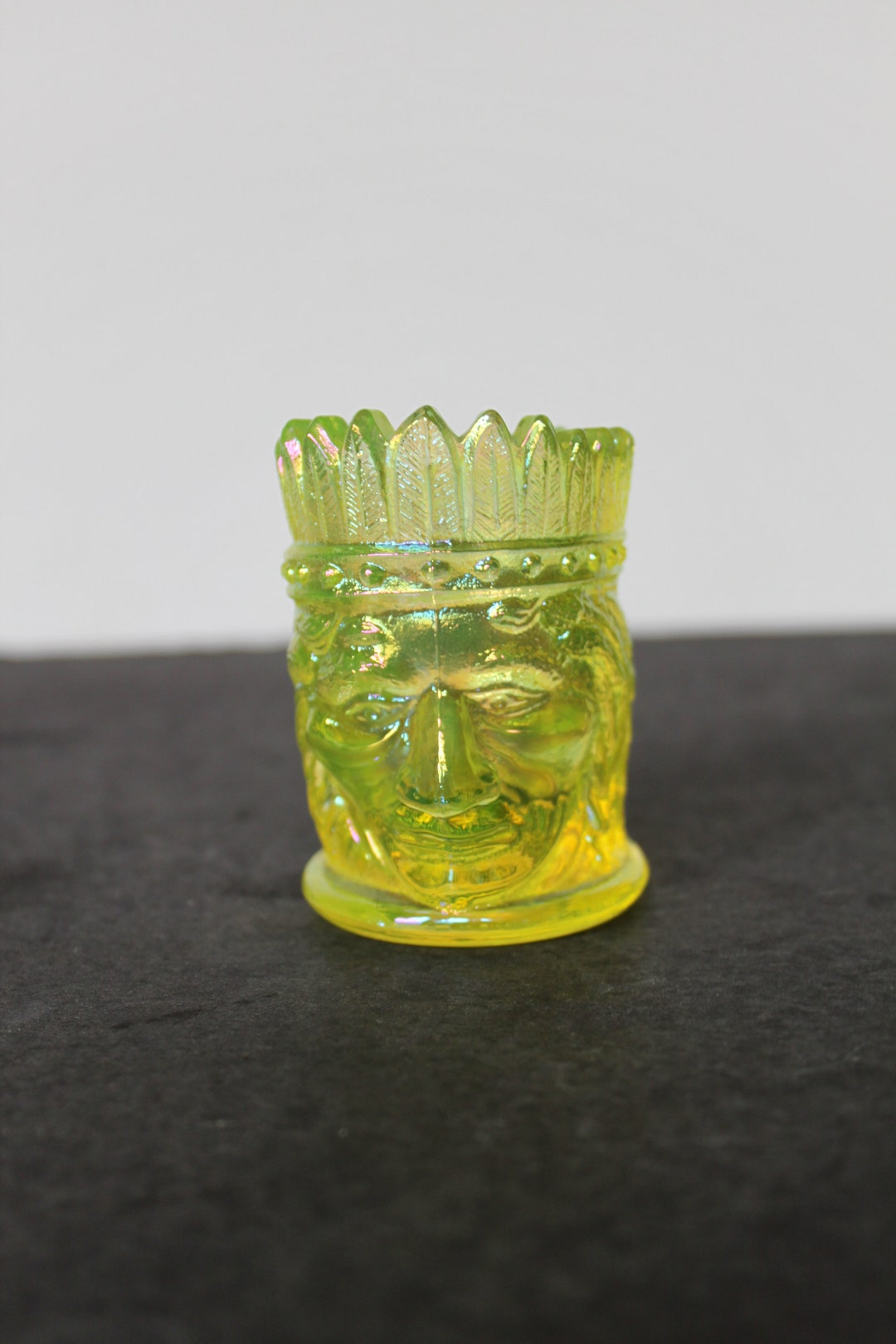 Vintage Indian Head Shot Glass. Toothpick Holder, Summit, Hand Pressed ...