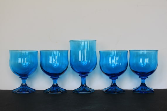 Jewel Blue Goblets for Vintage Elegant Kitchen Ware. Anchor - Etsy