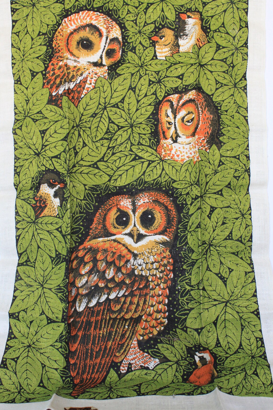 Vintage Kay Dee Owl Linen Towel. Original Foil Sticker, Unused ...
