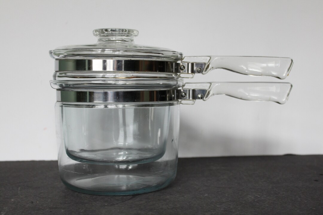 Vintage Pyrex Flameware. Clear Glass Double Boiler, Insert, Lid, Retro ...
