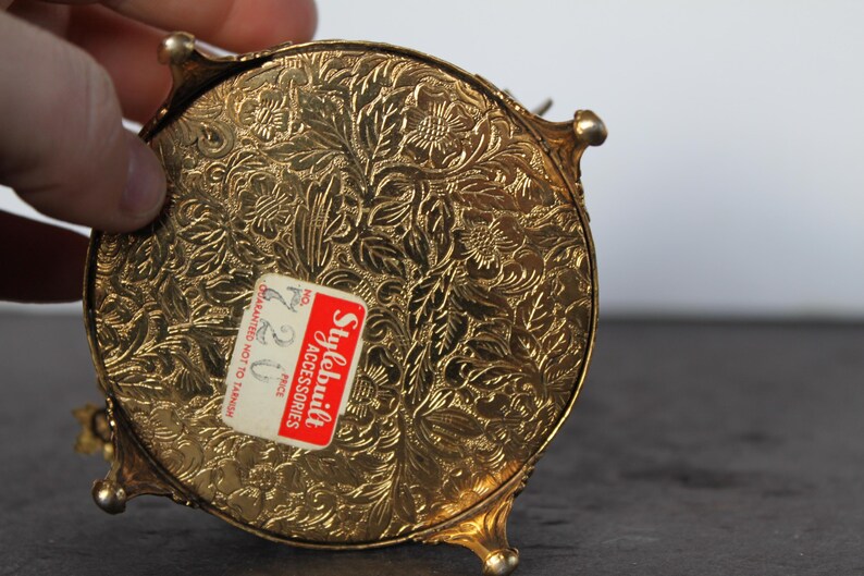 Vintage Filigree Jewelry Casket. Circle Shape, Four Foot, Beveled Glass ...