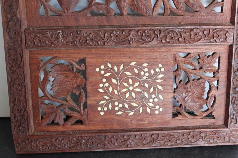 Vintage Wooden Inlay Indian Window or Door Panel. Hand Carved Wood ...