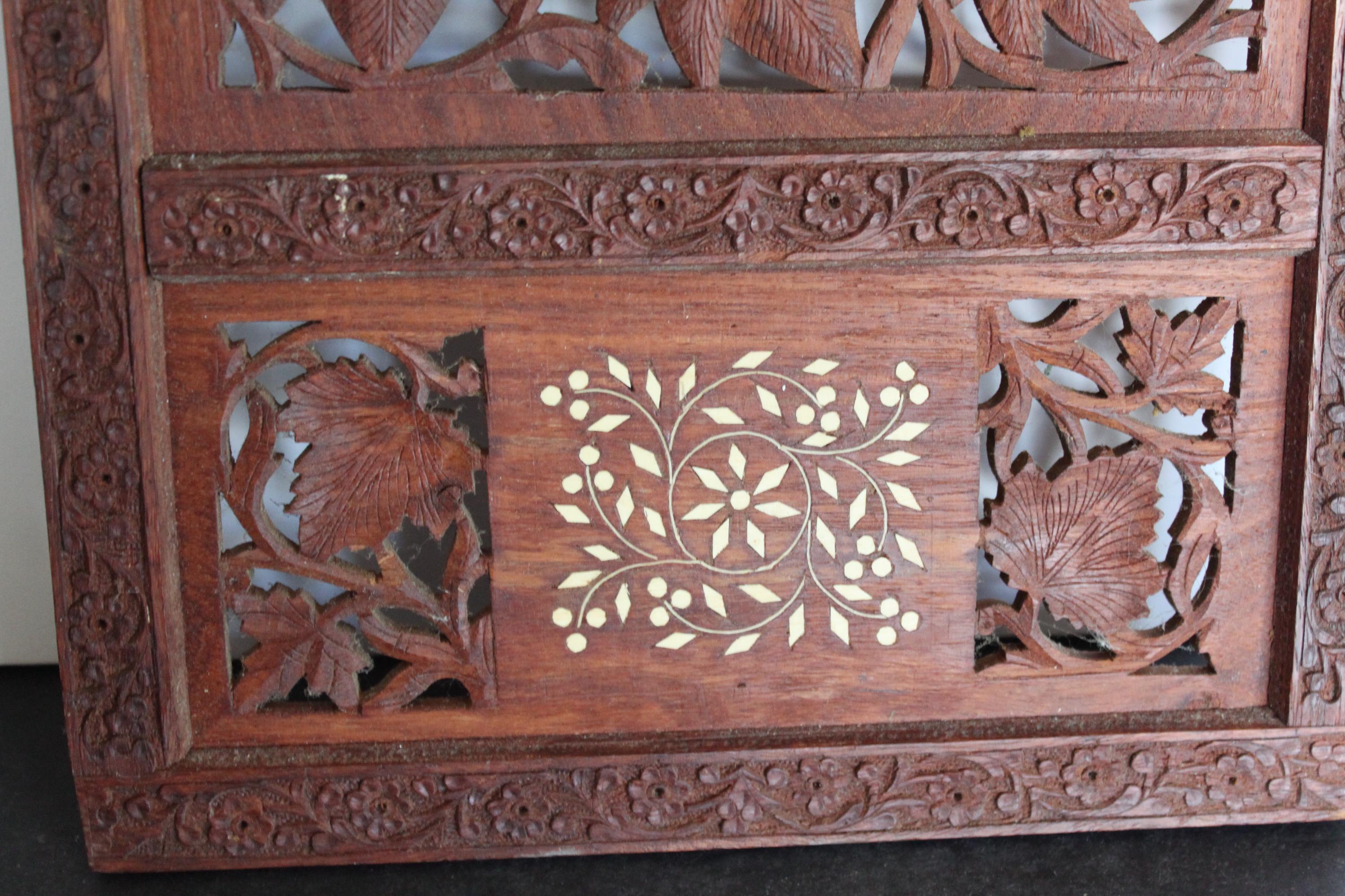 Vintage Wooden Inlay Indian Window or Door Panel. Hand Carved Wood ...