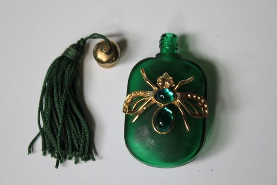 Green Glass Perfume Bottle For Vintage Vanity Decor. … - Gem