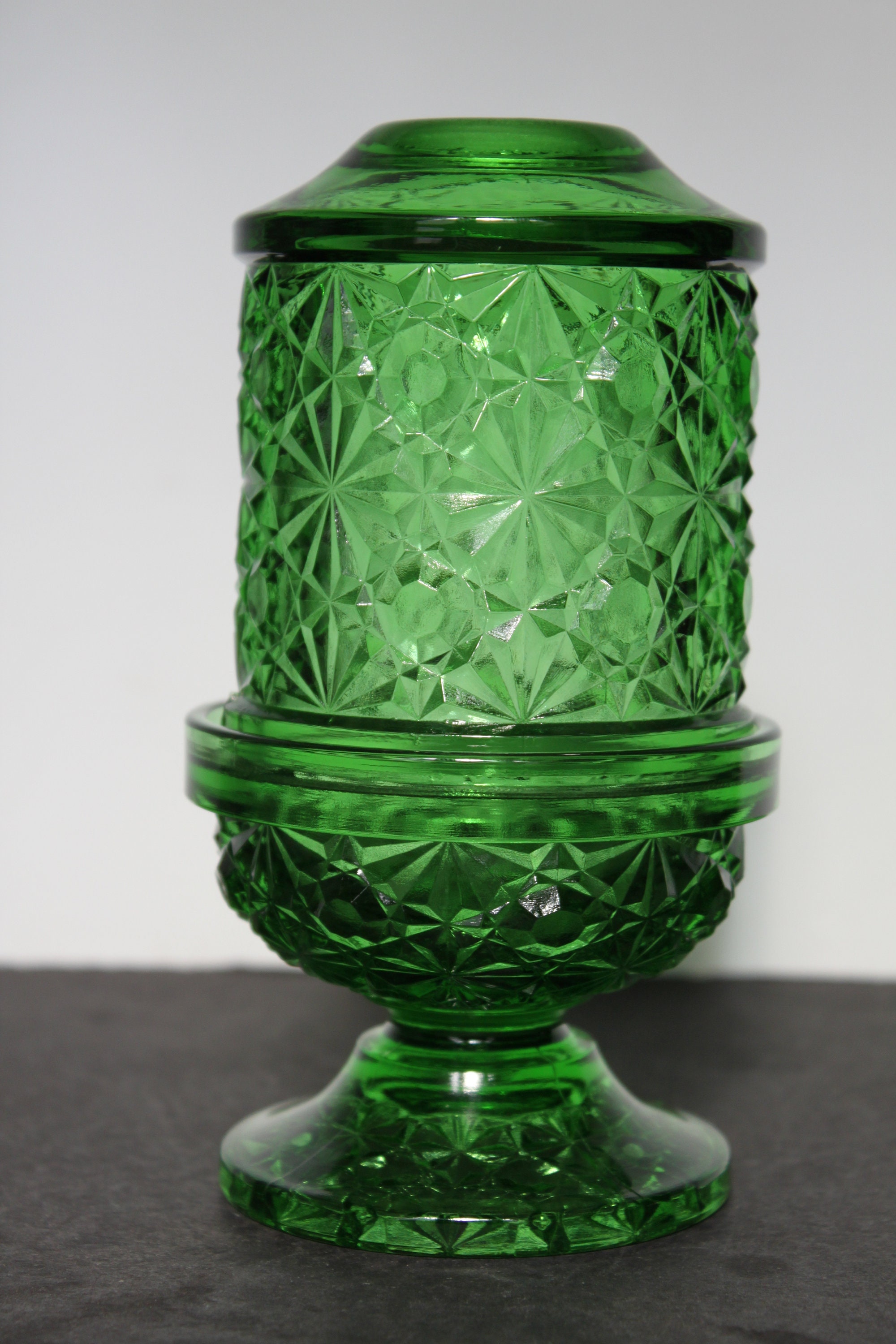 Vintage Mosser Daisy and Button Green Glass Fairy Lamp. Vaseline Glass ...