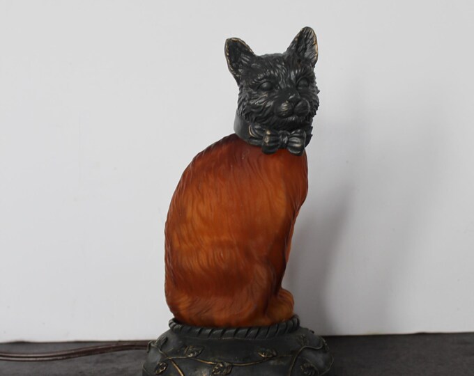 Vintage Amber Glass Cat Table Lamp. Metal Base, Grandmacore Entryway ...
