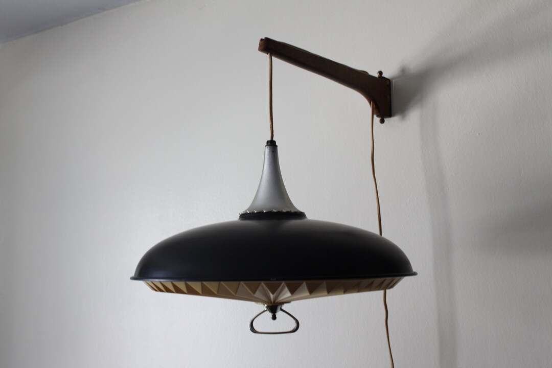 Vintage Mid Century Modern Atomic Light Fixture. Wall Hanging Wooden ...
