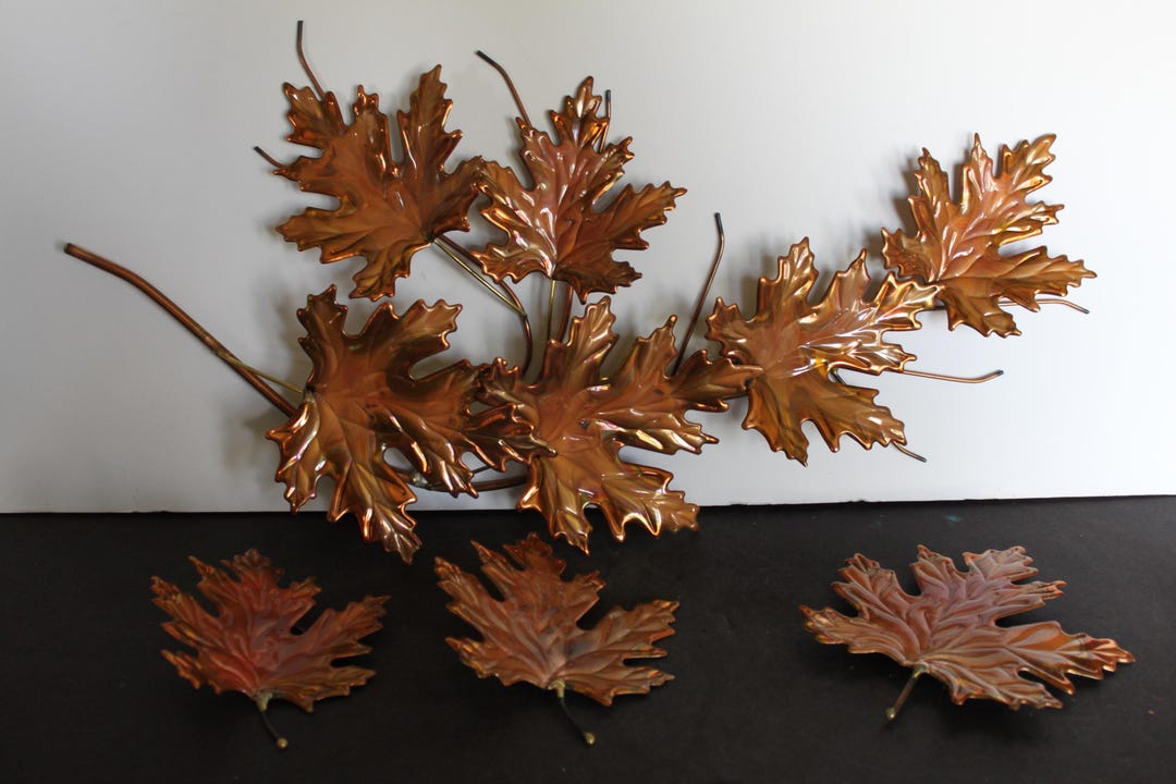 Vintage Copper Leaf Wall Art. Maple Leaves, Set of 4, Rustic ...