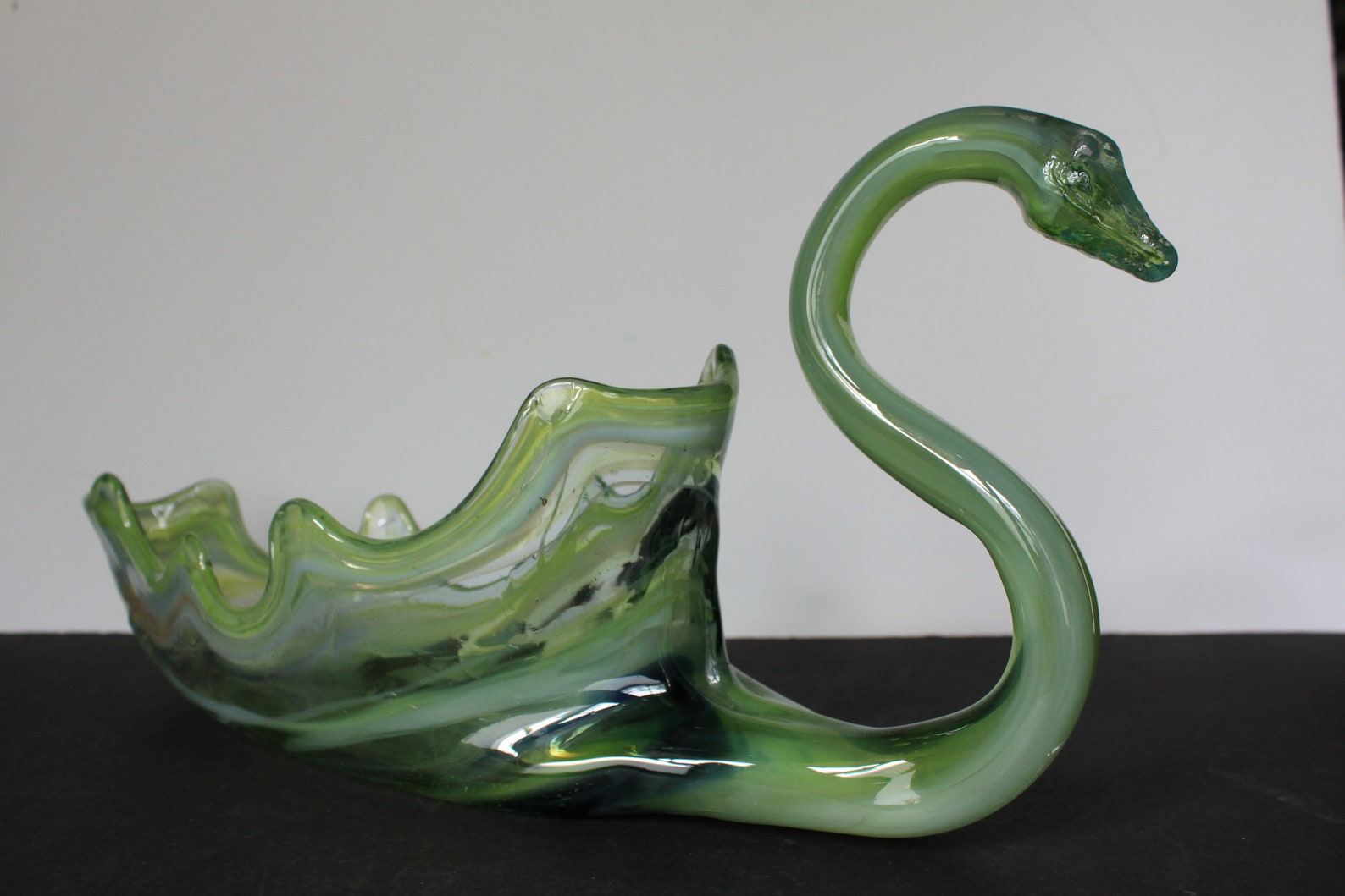 Green Glass Swan for Vintage Elegant Mantel Decor. Hand Blown - Etsy