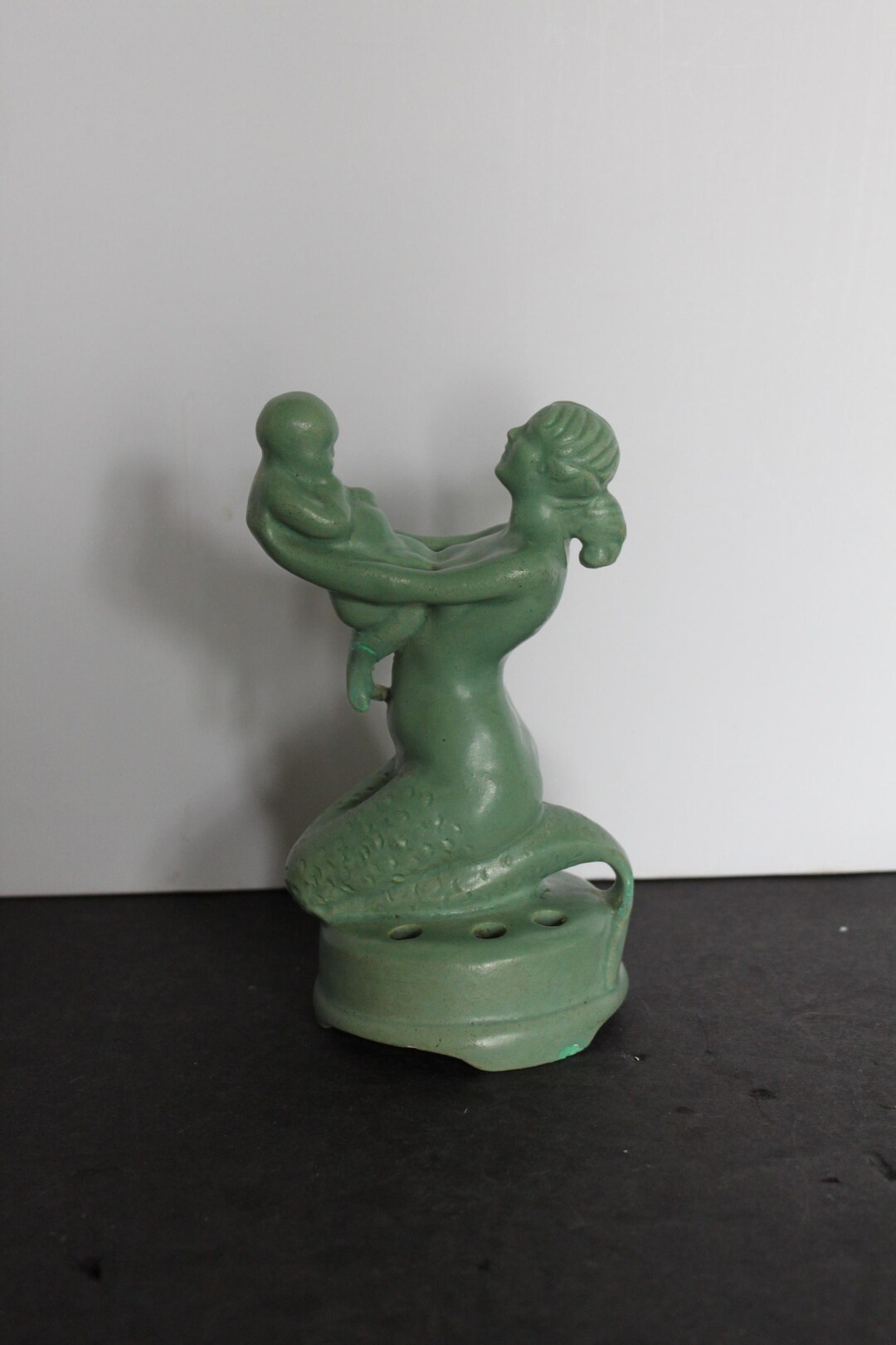Vintage Mermaid and Baby Flower Frog. Haeger, Teal Green, DAMAGE and ...