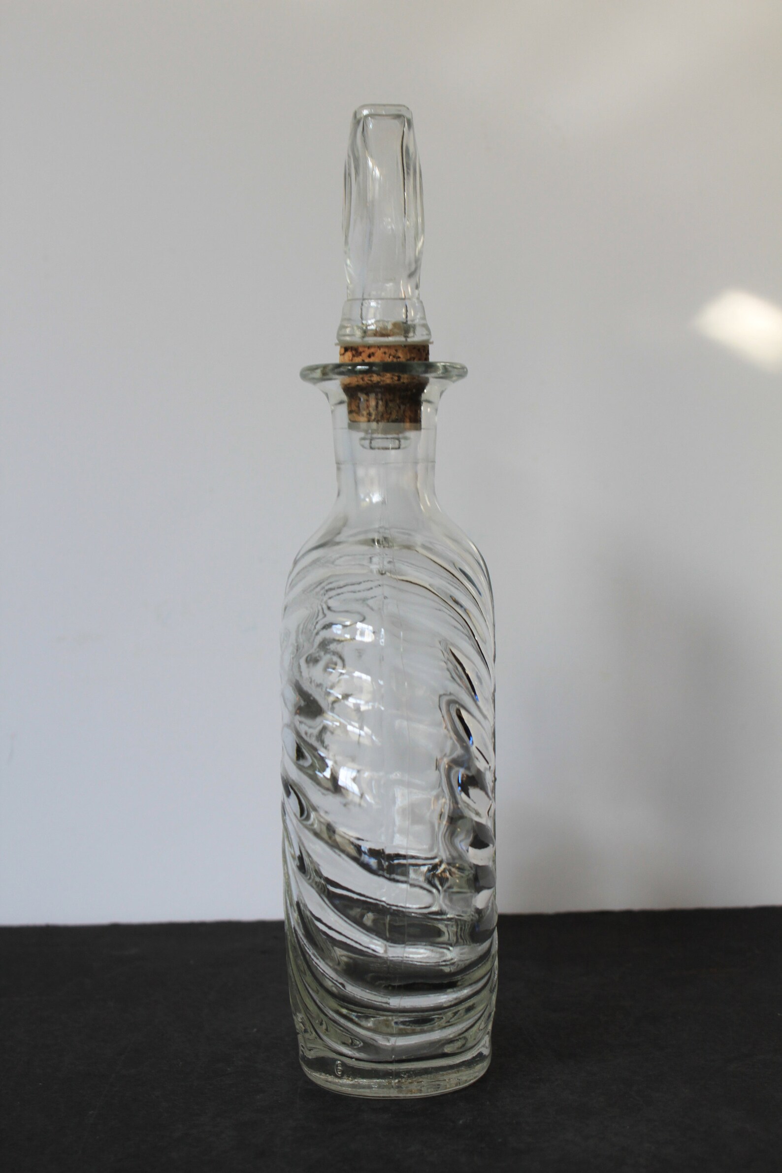 Vintage Glass Alcohol Decanter. Flat Circle, Unique Ripple Designs on ...