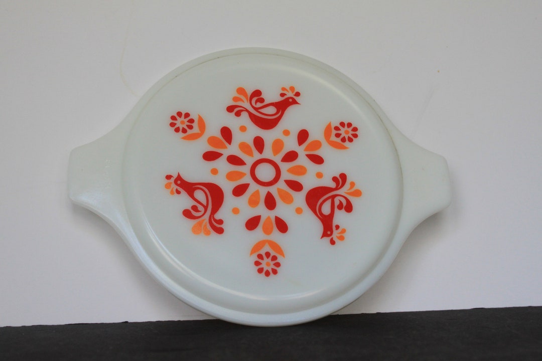 Vintage Pyrex Friendship Dish Lid. LID ONLY, Milk Glass Lid With Orange ...