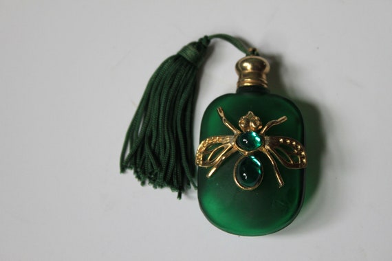 Green Glass Perfume Bottle For Vintage Vanity Decor. … - Gem