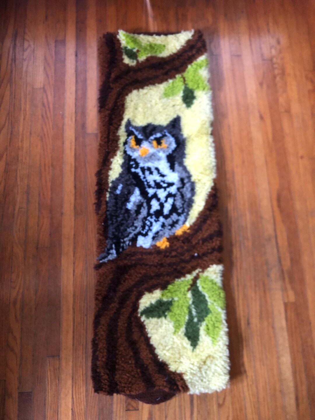 Vintage Owl Carpet Tapestry Wall Hanging. Long Rectangle, Scroll, Grey ...
