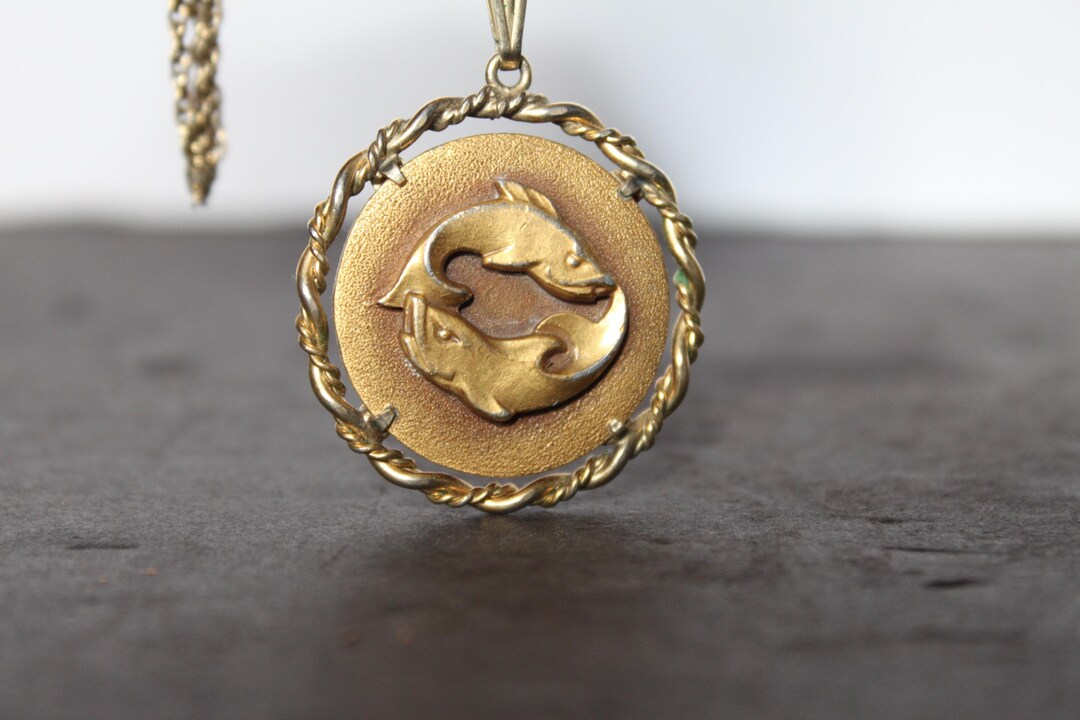 Vintage Pisces Fish Necklace. Gold Tone Metal, Anson, Celestial ...
