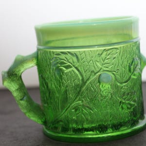 Vintage Green Opalescent Glass Mug. Tree Stump Mug, Knob Handle, Ferns ...