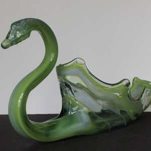 Green Glass Swan for Vintage Elegant Mantel Decor. Hand Blown Glass ...