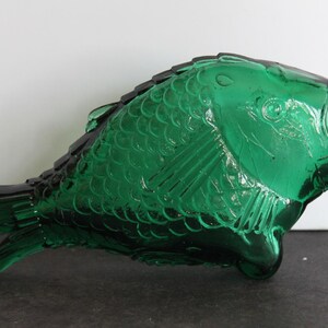 Vintage Green Glass Fish Vase. Open Mouth, Emerald Green Glass, Mint ...