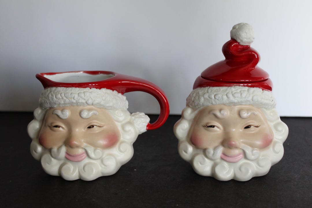 Vintage Santa Claus Sugar and Creamer Set. Hobbyist Set, Cute Ceramic ...