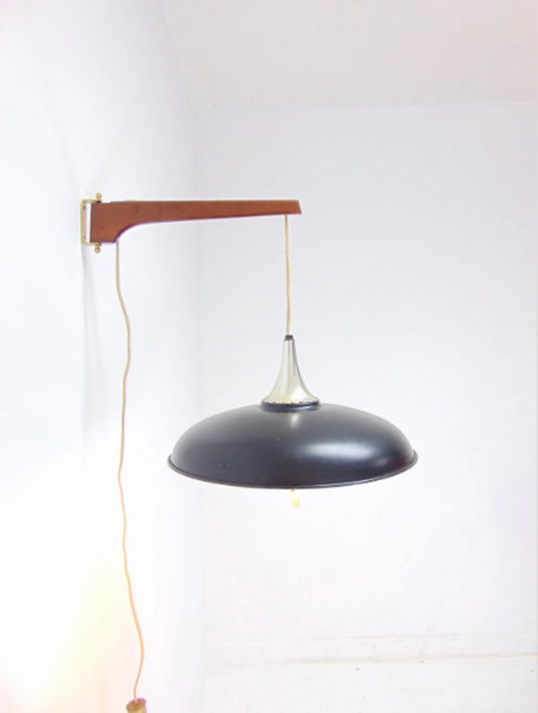 Vintage Mid Century Modern Atomic Light Fixture. Wall Hanging Wooden ...