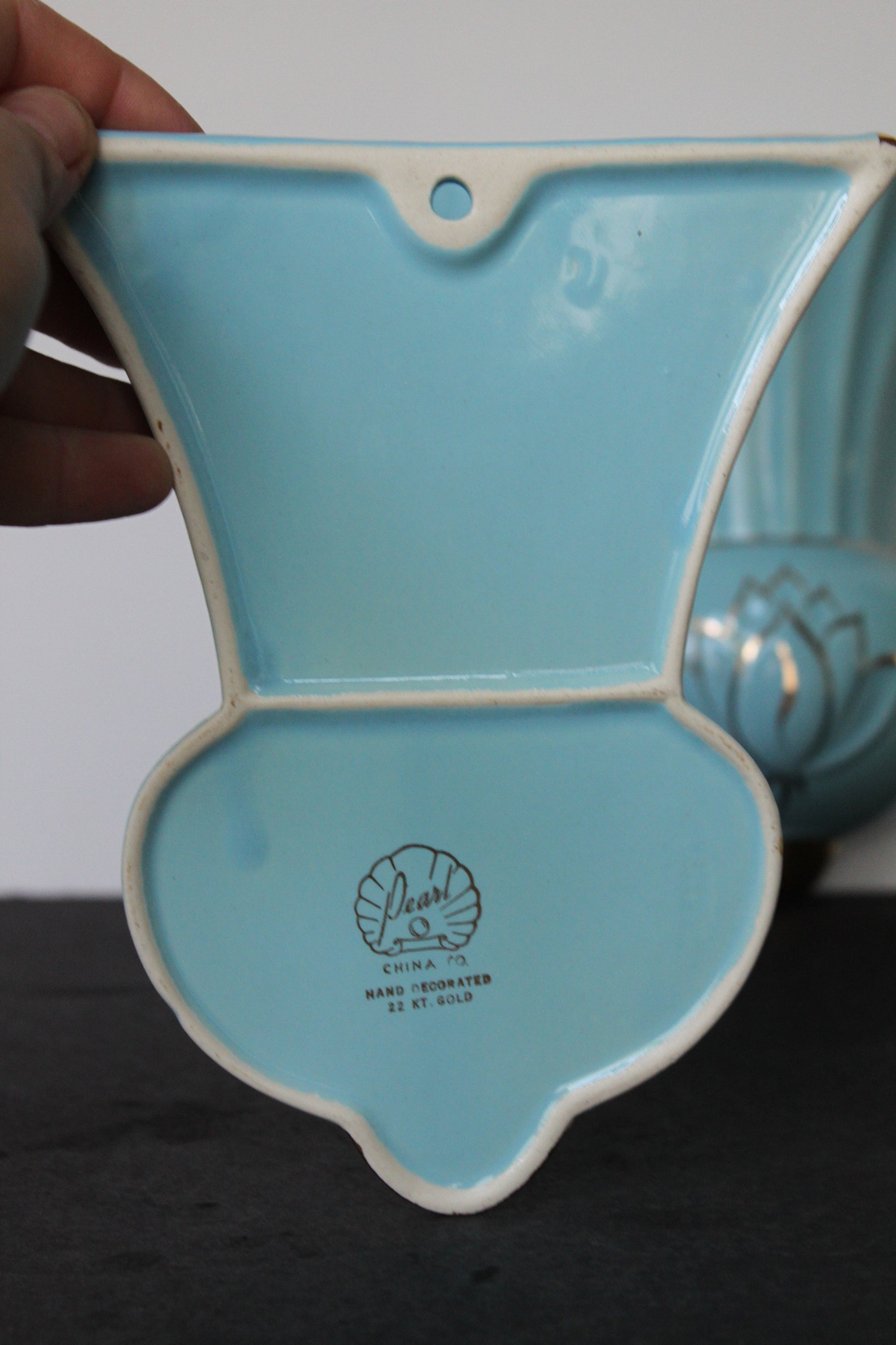 Vintage Lotus Flower Wall Pockets. Turquoise Blue, Gold, Flared Top ...