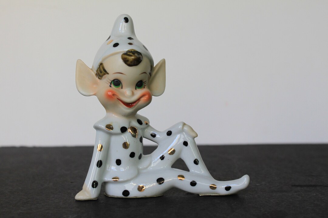 Vintage Impish Pixie Figurine. Mischievous Grinning Elf With Black and ...