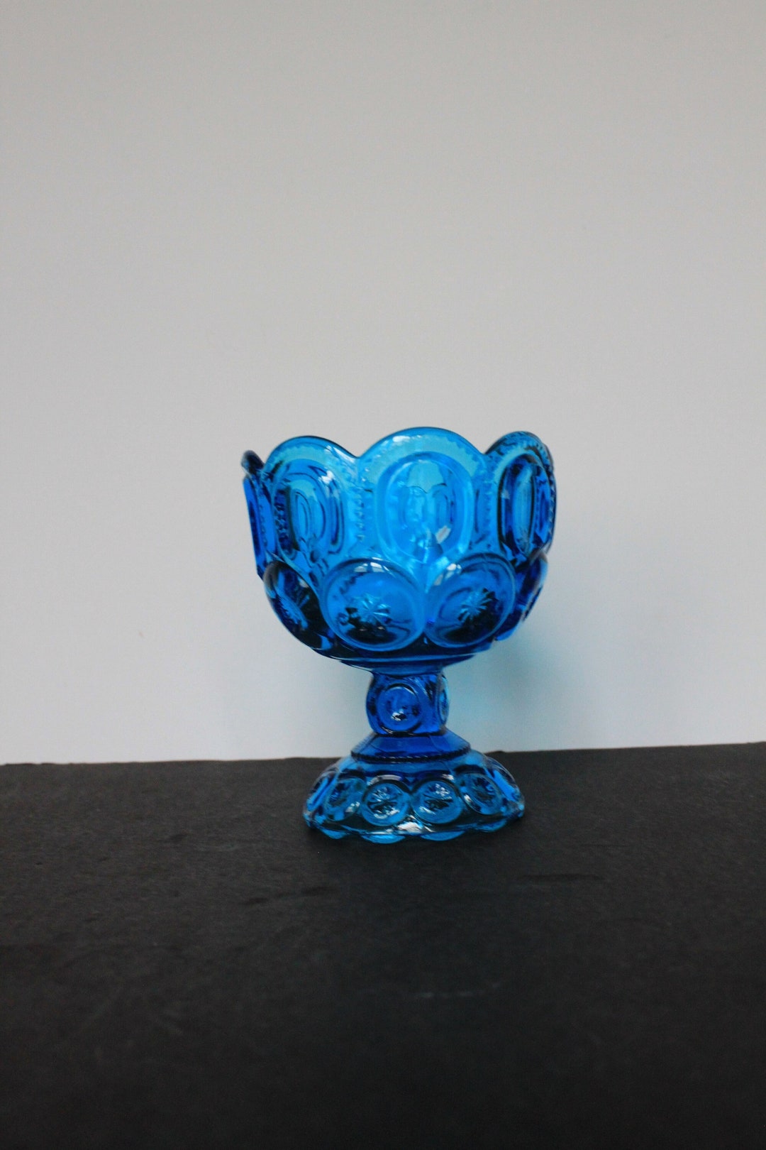 Vintage L E Smith Moon and Stars Candy Dish. Bright Jewel Blue ...